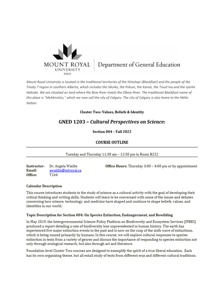 GNED 1203 Course Outline (Section 004) | PDF | Academic Dishonesty ...