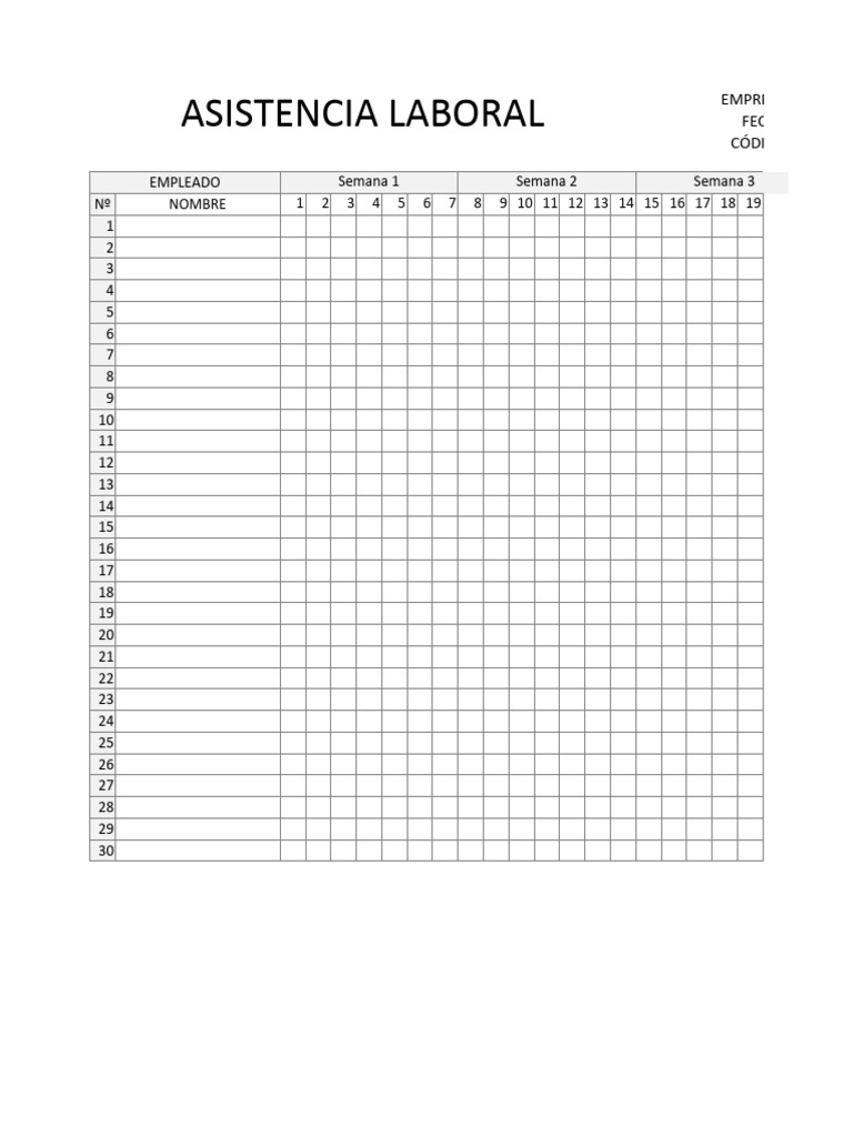 Formato de Planilla de Asistencia Laboral | PDF | Crecimiento personal y profesional | Cocina ...