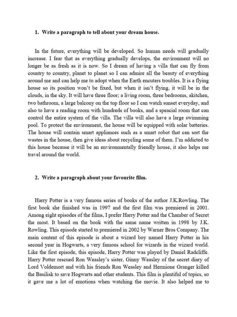 Write A Paragraph To Tell About Your Dream House | PDF | Harry Potter ...