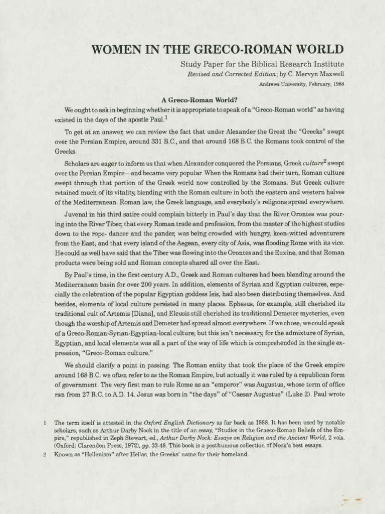 Women in The Greco Roman World | PDF | Roman Empire | Paul The Apostle