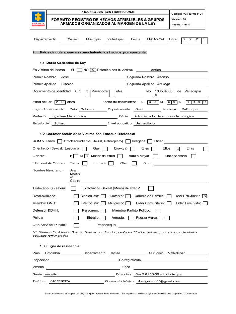 FGN MP03 F 01 Registro de Hecho Gaoml V04 | PDF | Documento de identidad | LGBT