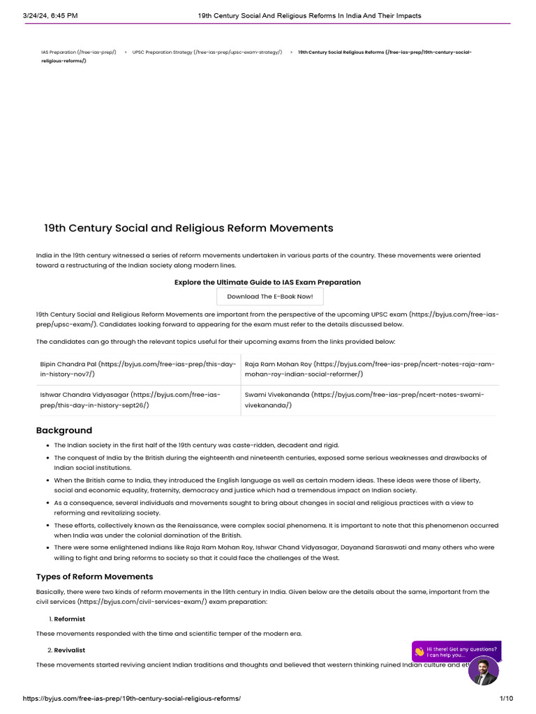 19th Century Social and Religious Reforms in India and Their Impacts ...