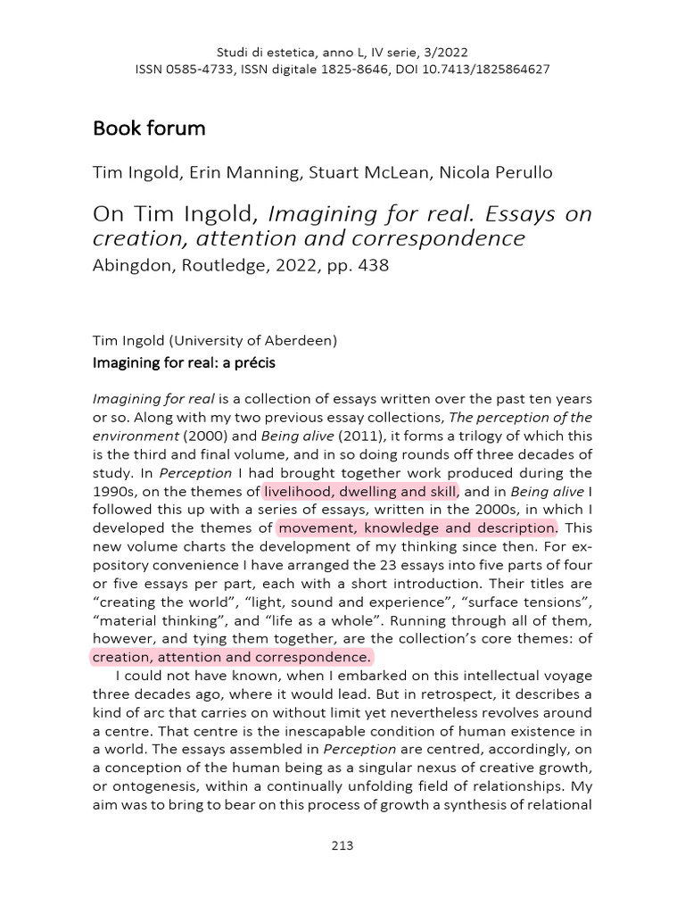 Imagining For Real - Book Forum - Manning Ingold Et Al | PDF | Experience | Aesthetics