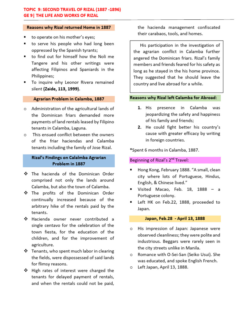 Rizal Topic 9 Second Travel of Rizal | PDF | Philippines