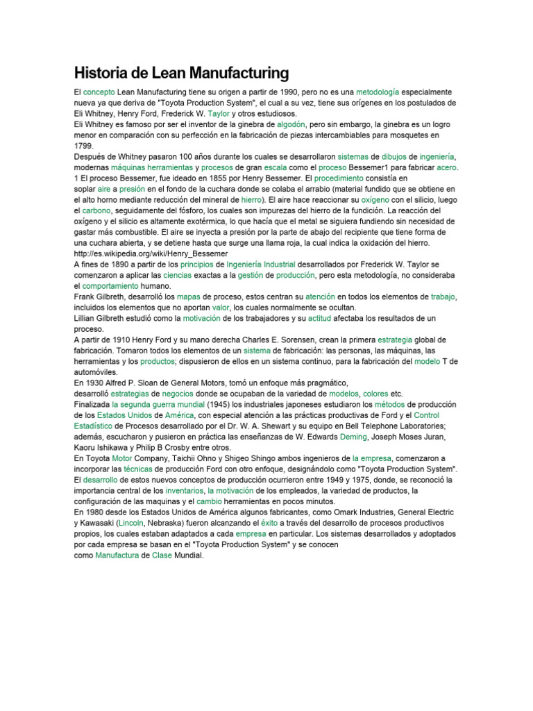 Historia de Lean Manufacturing | PDF | Lean Manufacturing | Negocios económicos