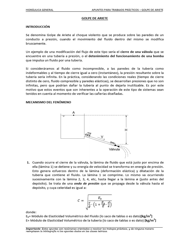Golpe de Ariete en Hidráulica | PDF | Mecánica de fluidos | Ingeniería ...
