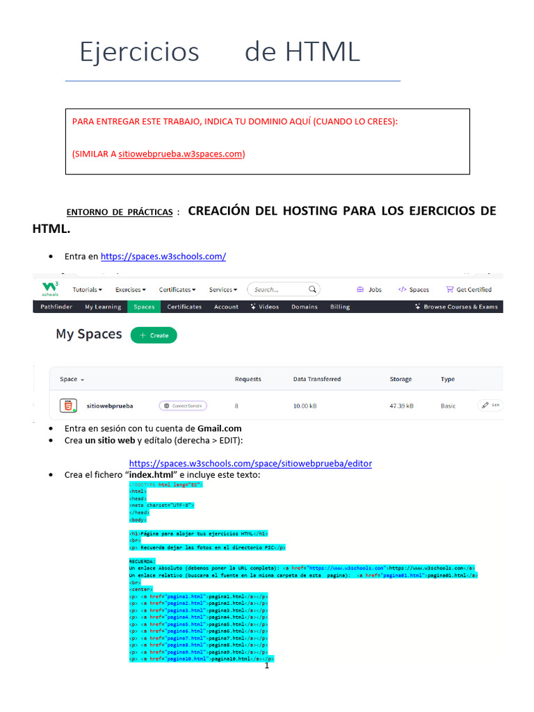 Ejercicios HTML | PDF | HTML | Hipervínculo