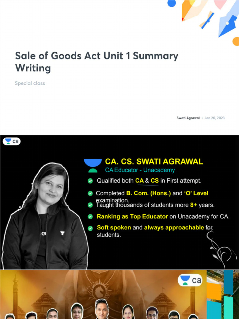 Sale of Goods Act Unit 1 Summary Writing With Anno | PDF