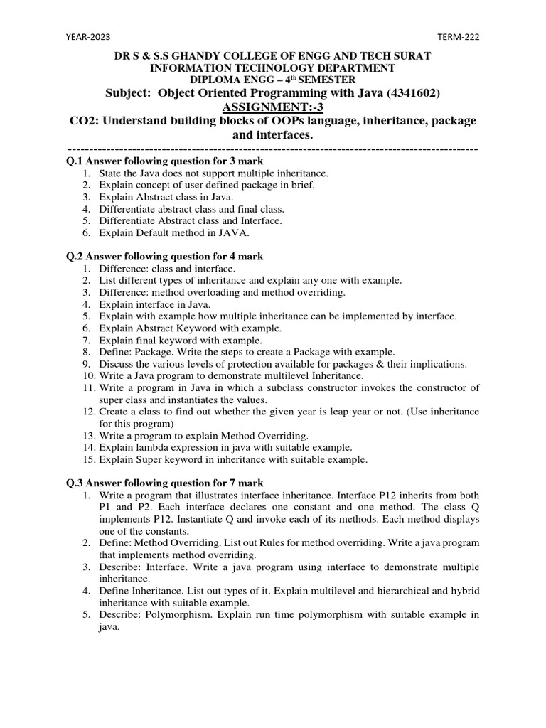 Assignment3 Oopjava T222 | PDF | Method (Computer Programming) | Inheritance (Object Oriented ...