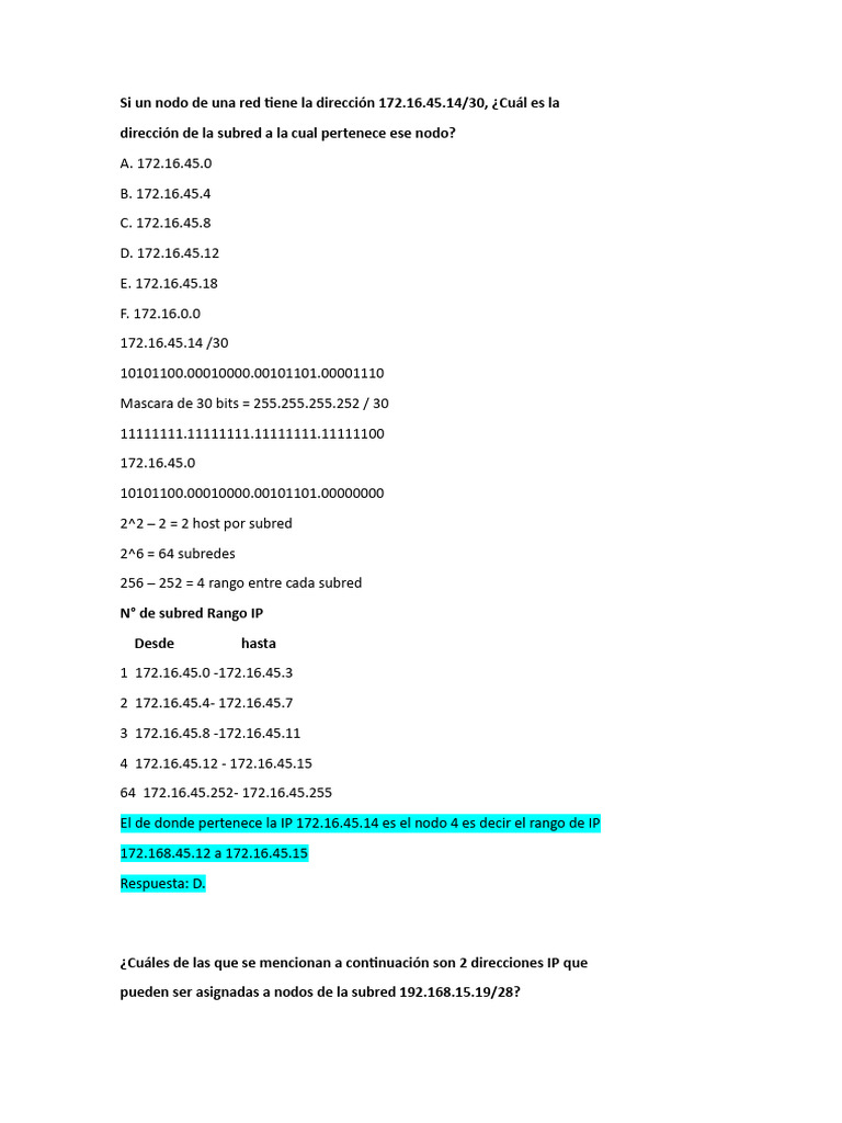 Zeiter Emiliano Luis Alberto Ejercicios Subnetting (Parte 2) | PDF | Dirección IP | Red de ...