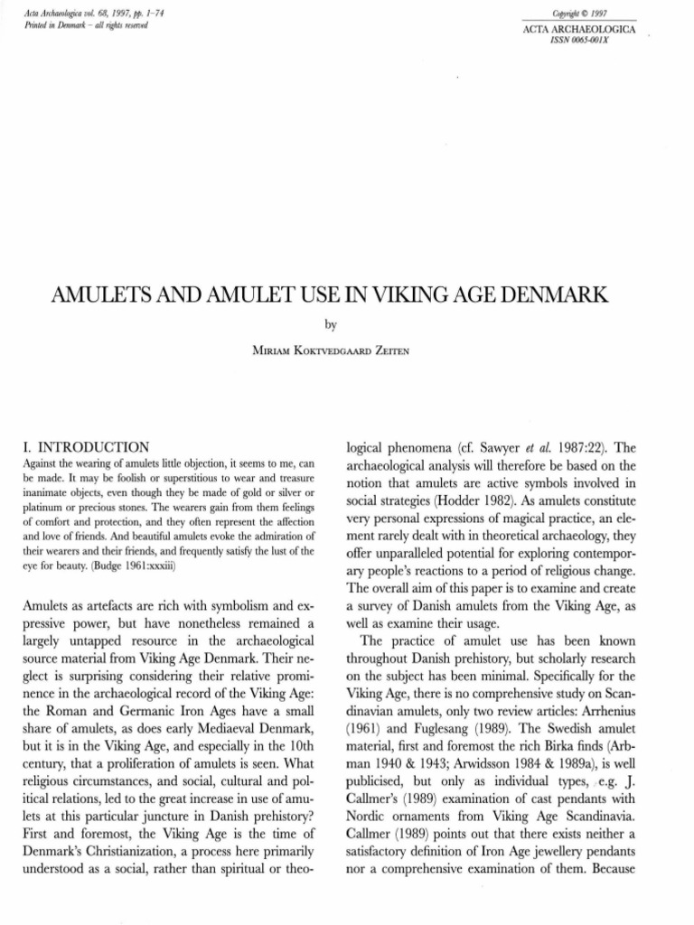 Zeiten 1997 - Amulets and Amulet Use in Viking Age Denmark | PDF | Amulet | Vikings