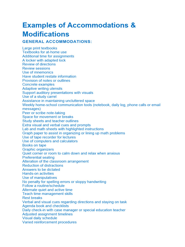 Accommodations and Modifications Guide | PDF | Human Communication ...