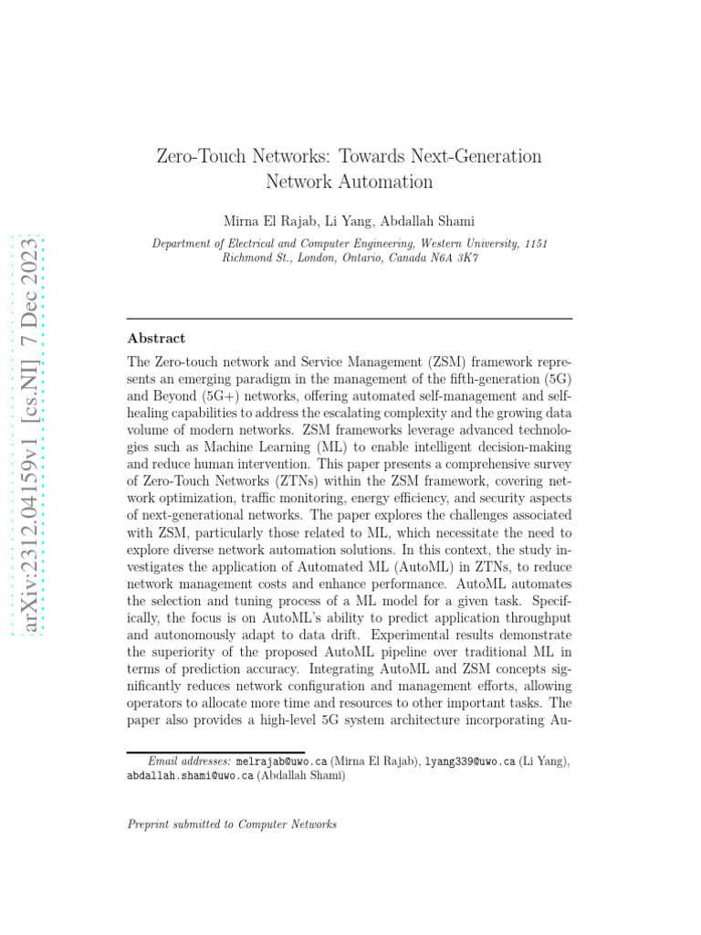 Zero Touch Networks Pdf Machine Learning Artificial Neural Network