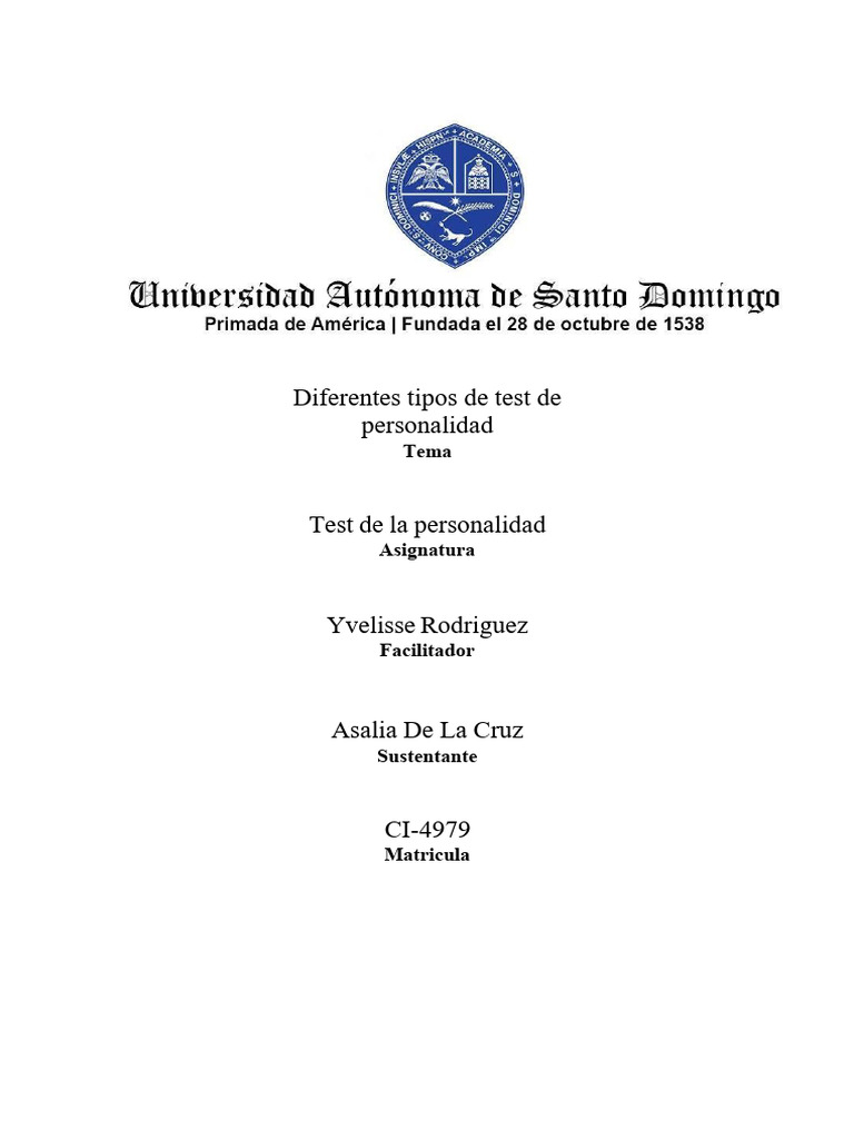 Tipos de Test de La Personalidad | PDF | Sicología | Ciencia cognitiva