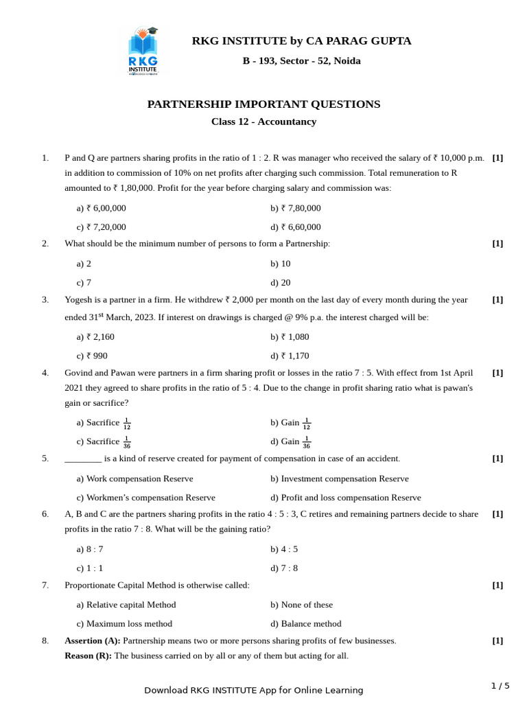Partnership Imp Q | PDF | Balance Sheet | Financial Services