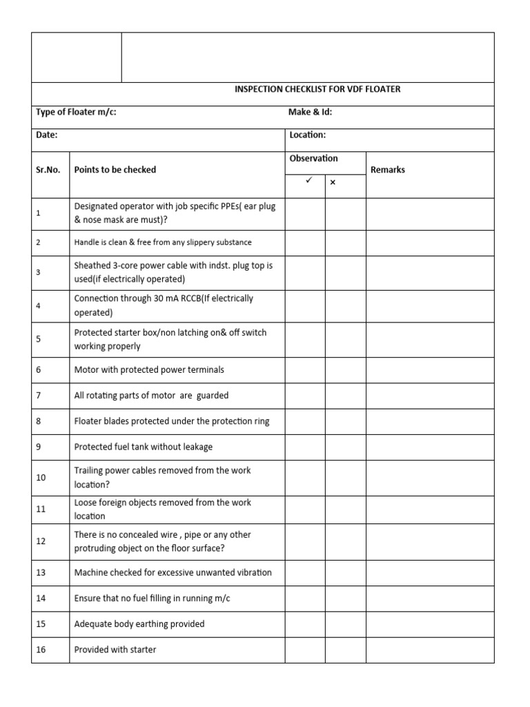 Checklist For VDF Floater | PDF | Computers | Technology & Engineering