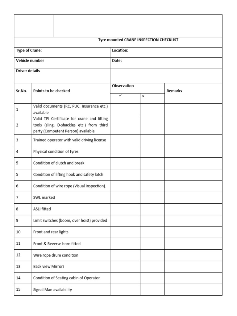 Crane Inspection Checklist | PDF