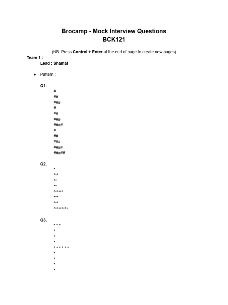 Brocamp - Mock Interview Questions | PDF | Numbers | Mathematical Objects Brocamp - Mock Interview Questions | PDF | Numbers | Mathematical Objects