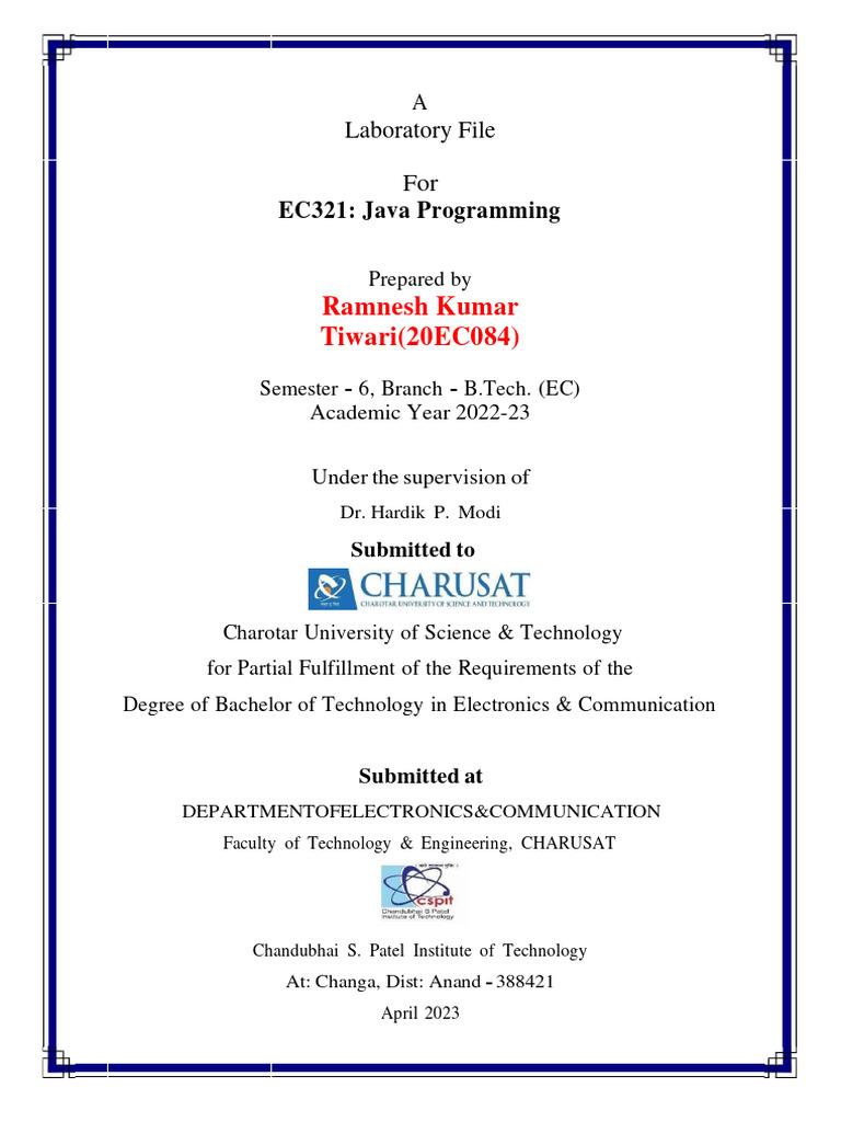 20ec084 Java Practical File Pdf Area Numbers