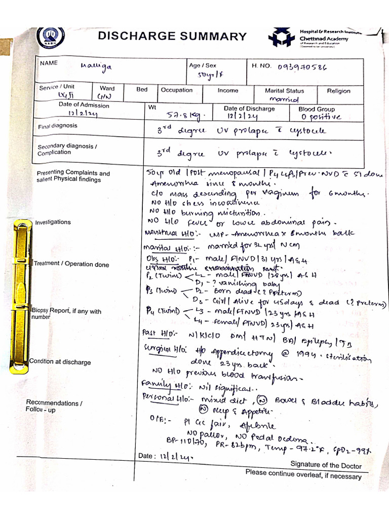 UV Prolapse With Cystocele | PDF