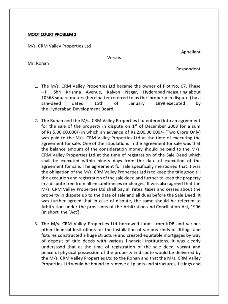 Moot Proposition 2-1 | PDF | Deed | Civil Law (Common Law)