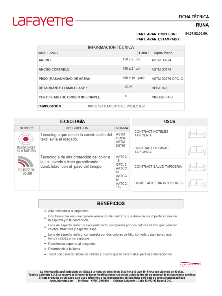 Ficha Tecnica Runa | PDF | Textiles