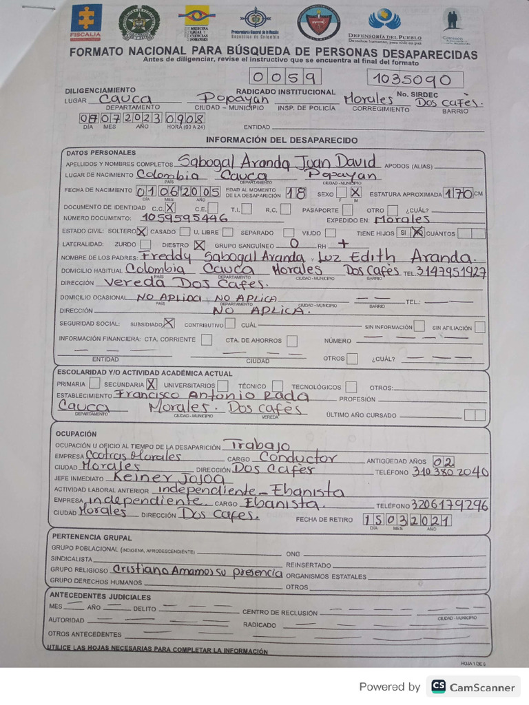 Formato Nacional para Búsqueda de Personas Desaparecidas | PDF
