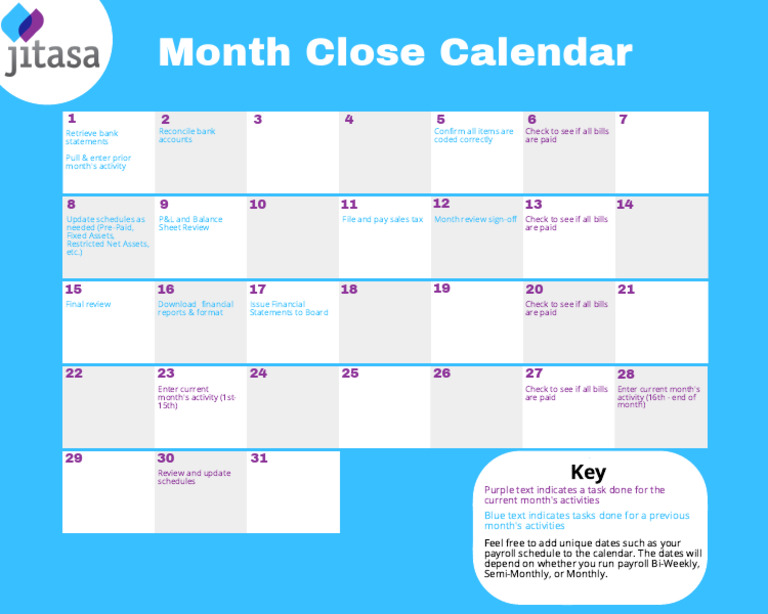 Month Close Calendar | PDF | Income Statement | Taxes