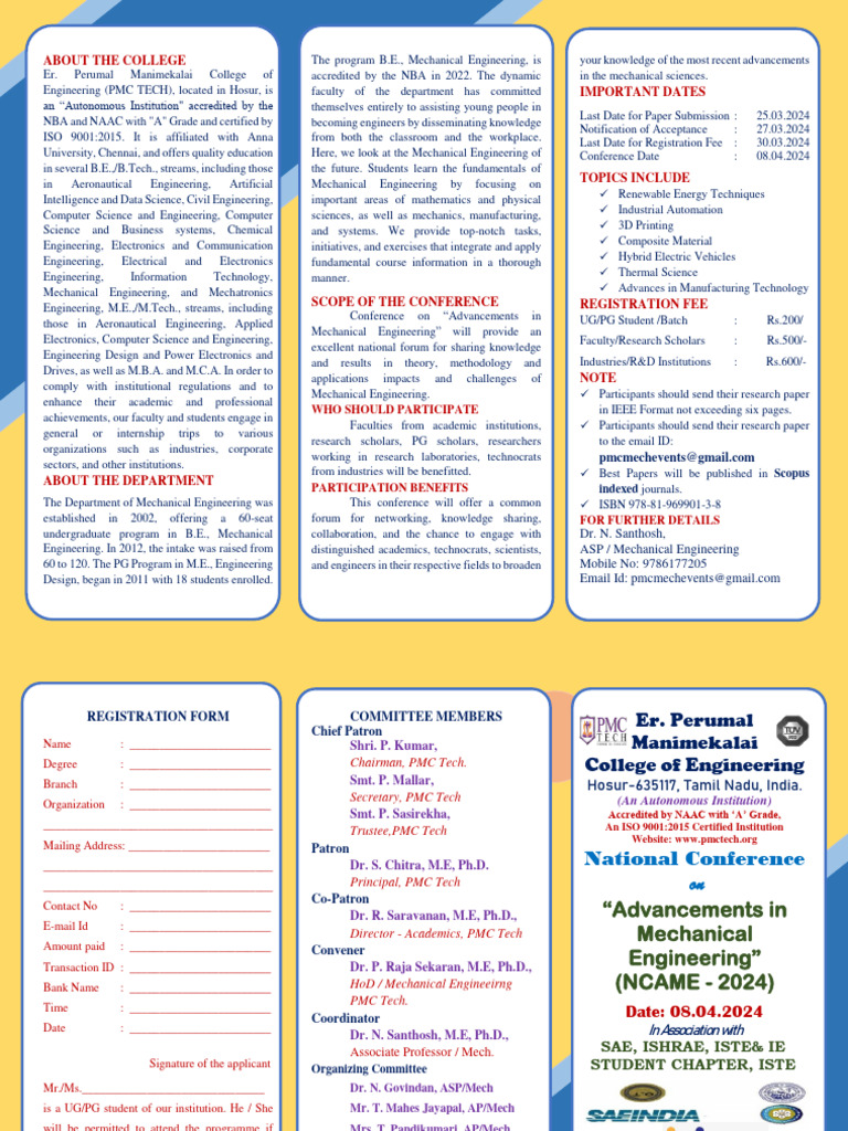 Conference Broucher 2024 - NCAME | PDF | Engineering | Mechanical Engineering