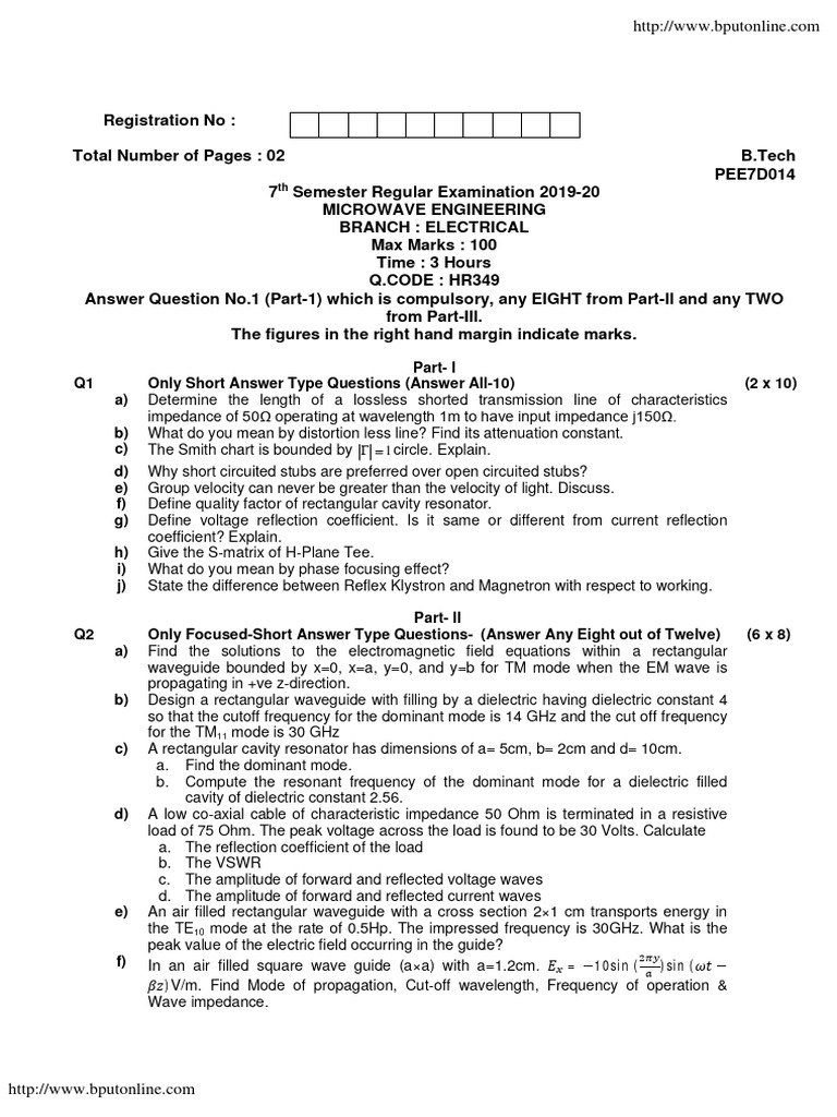Microwave Engineering Exam 2019-20 | PDF | Waveguide | Electrical Impedance