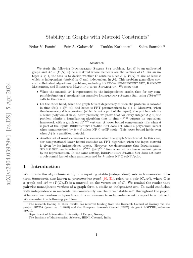 Stability in Graphs With Matroid Constraints | PDF | Time Complexity | Theory Of Computation
