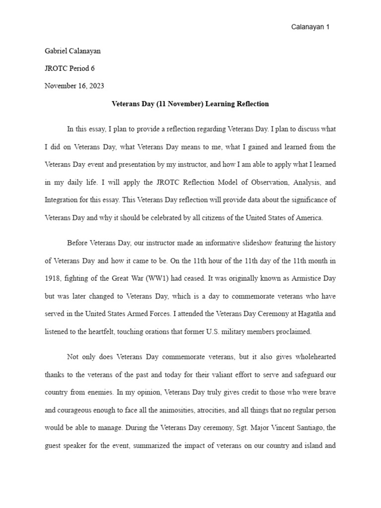 Veterans Day Reflection | PDF | Social Science