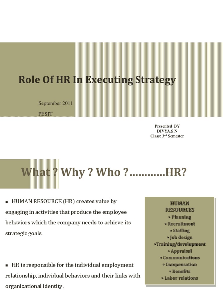 Role of HR in Executing Strategy | PDF | Strategic Management ...