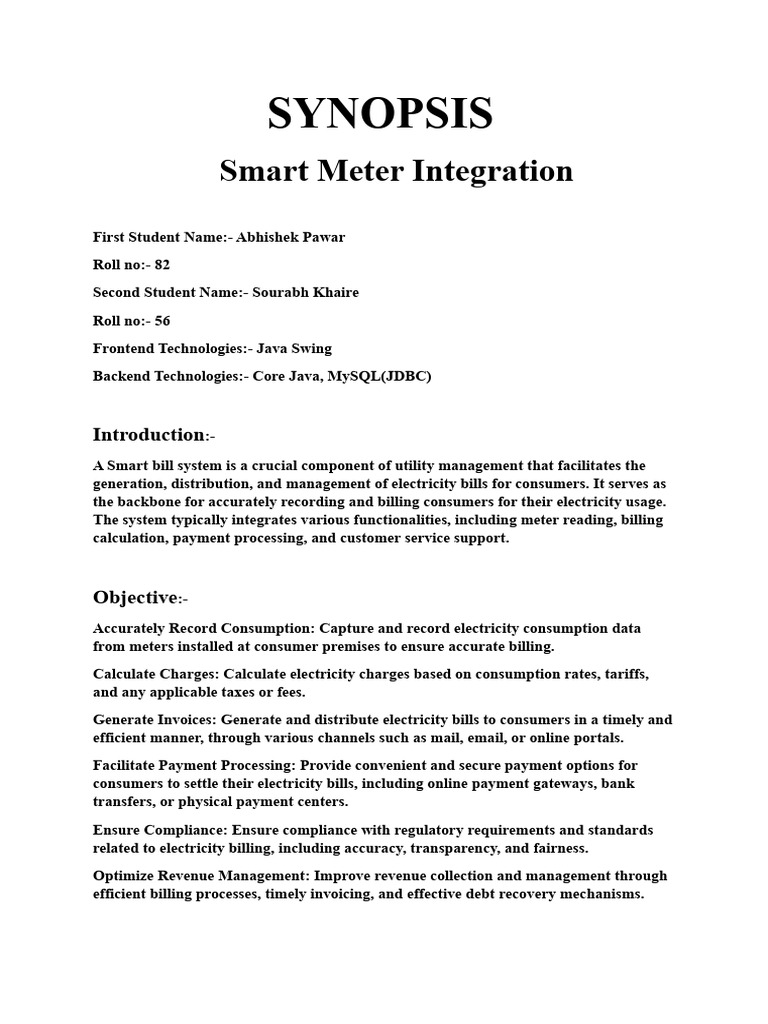 Project_Synopsis_E-Billing_system | PDF | Energy Conservation | Economies