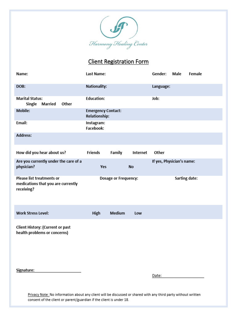 Client Registration Form - Consultation | PDF