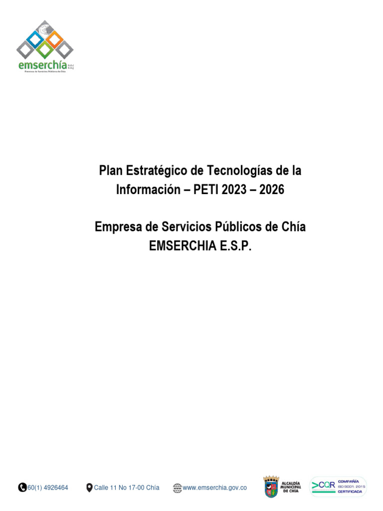 Plan Estrategico de Tecnologias de Lainformacion PETI | PDF | Gobierno E | Planificación estratégica