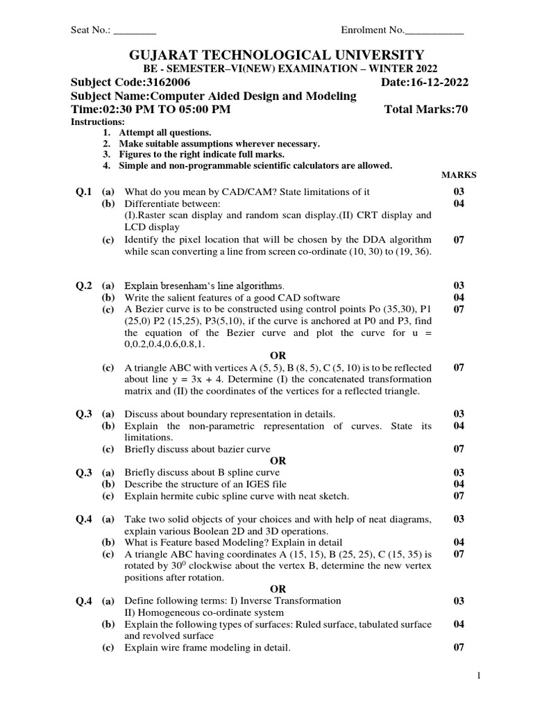 GTU DOM Paper 2 | PDF | 2 D Computer Graphics | Computer Aided Design