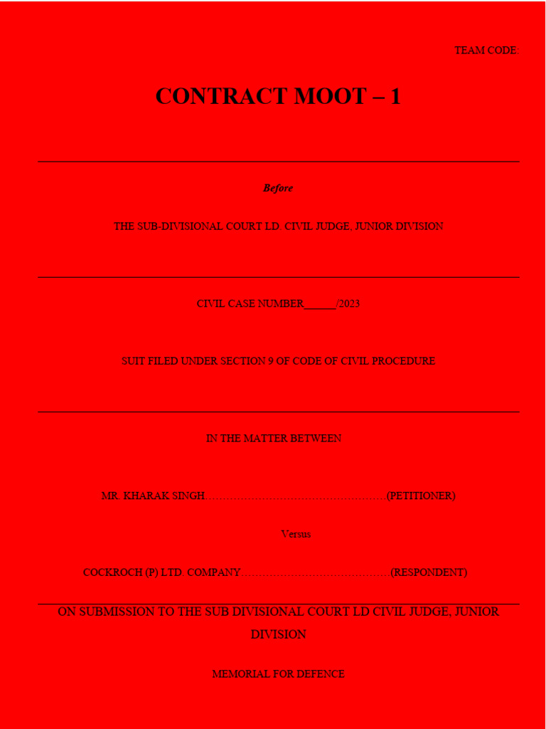 Moot Memorial (D) Final | PDF | Damages | Offer And Acceptance