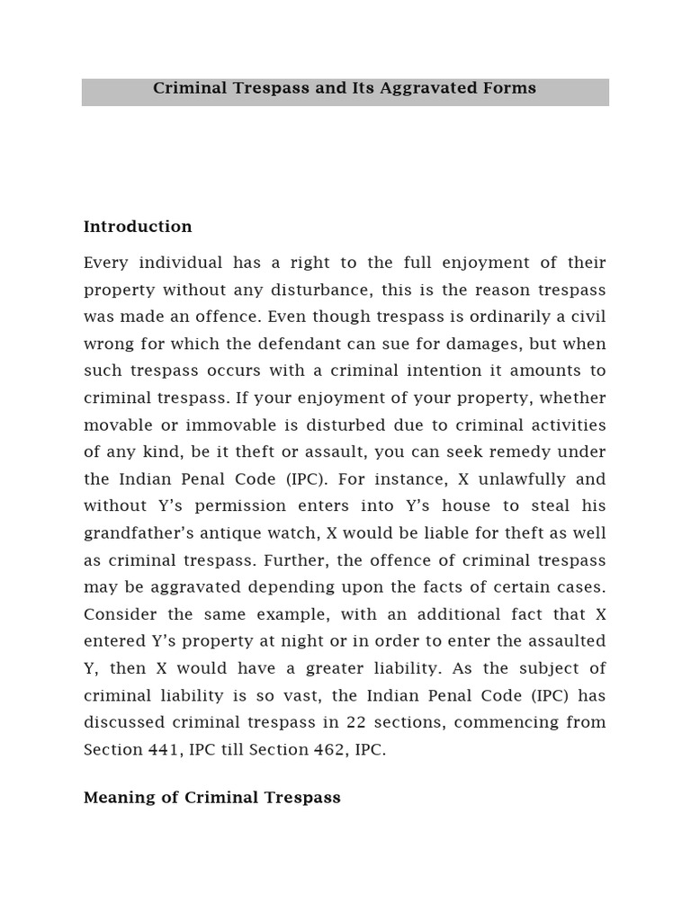 Criminal Trespass and Its Aggravated Forms | PDF | Burglary | Trespass
