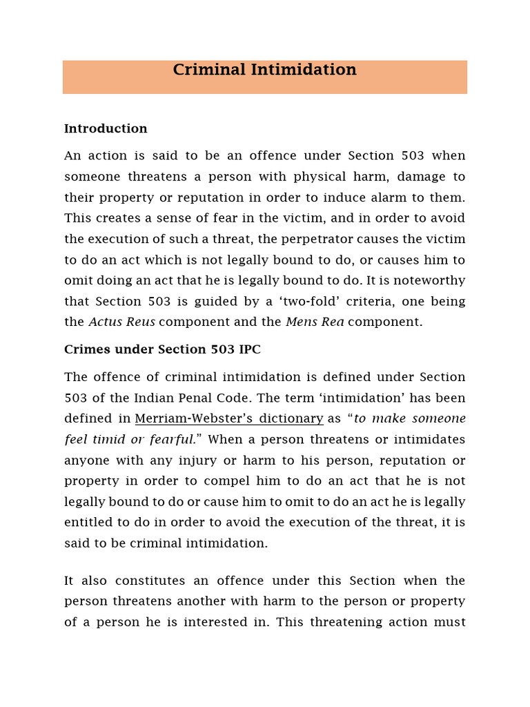 Criminal Intimidation | PDF | Crimes | Crime & Violence