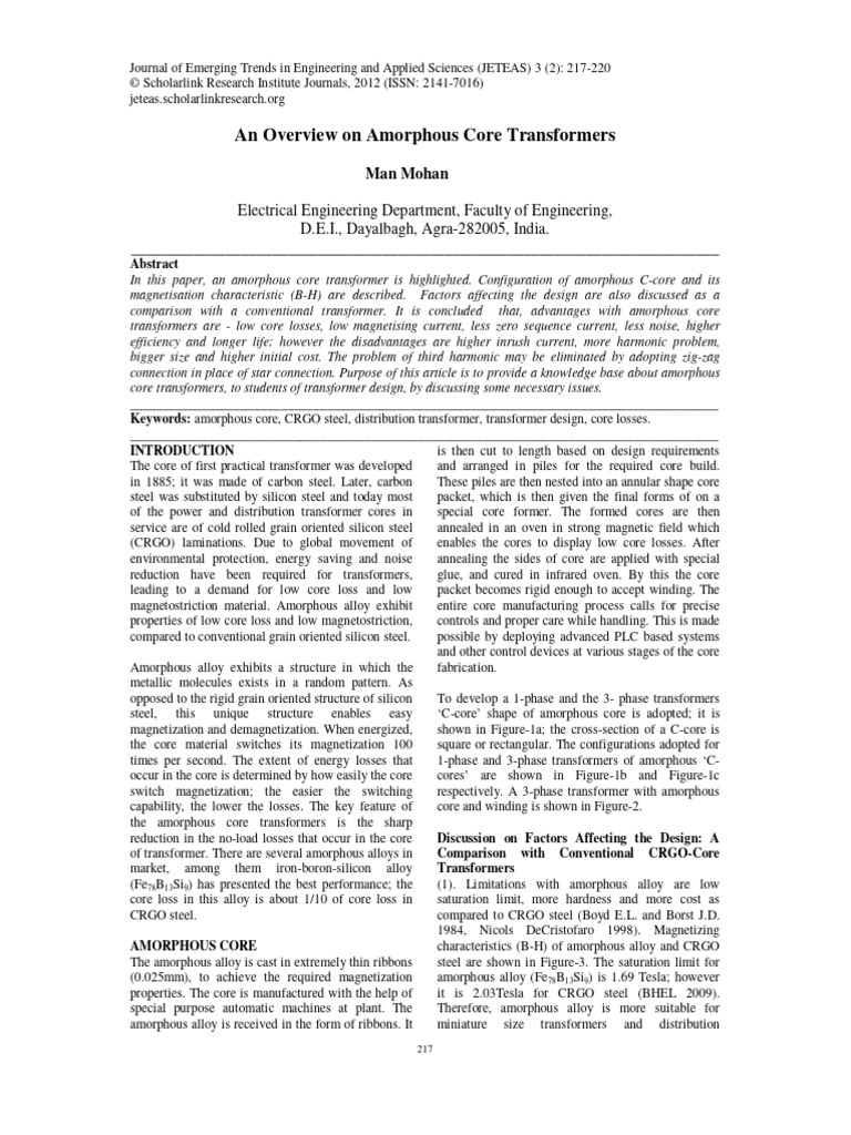 Amorphous Core Transformers | PDF | Transformer | Physical Sciences
