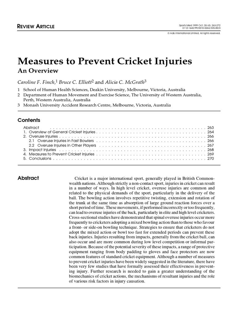 Preventing Cricket Injuries: Key Measures | PDF | Bowling (Cricket ...