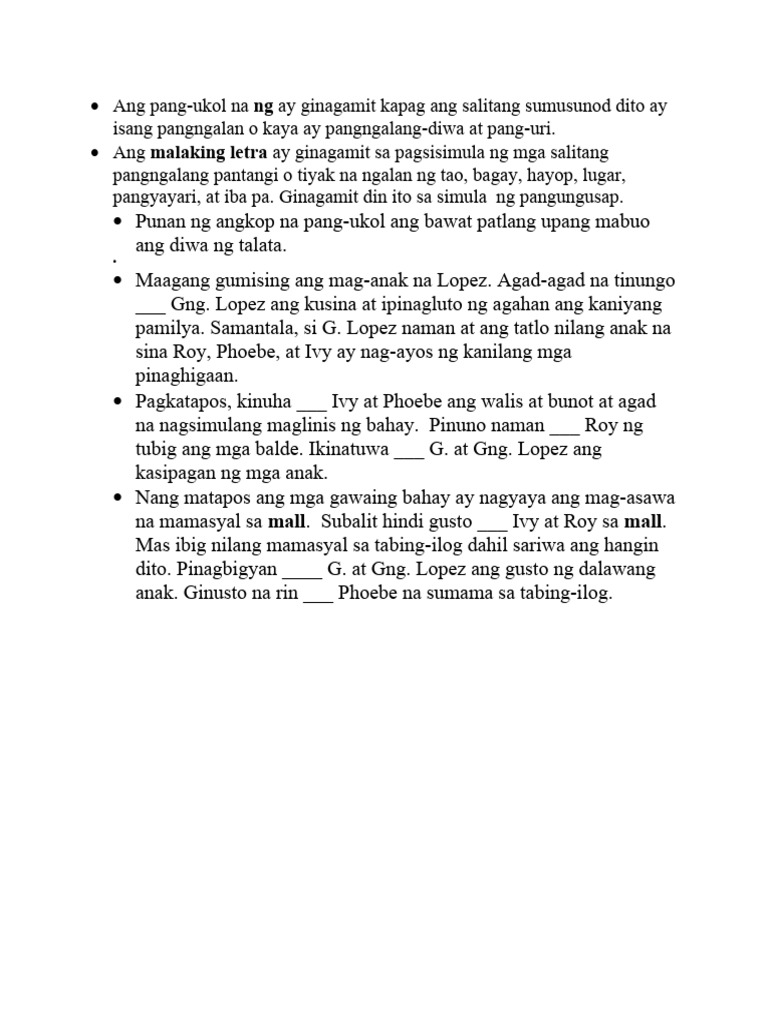 Punan NG Angkop Na Pang-Ukol Ang Bawat Patlang Upang Mabuo Ang Diwa NG ...
