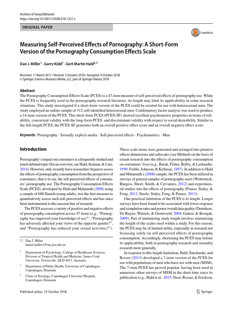 Measuring Self Perceived Effects of Pornography A Short Form | PDF ...