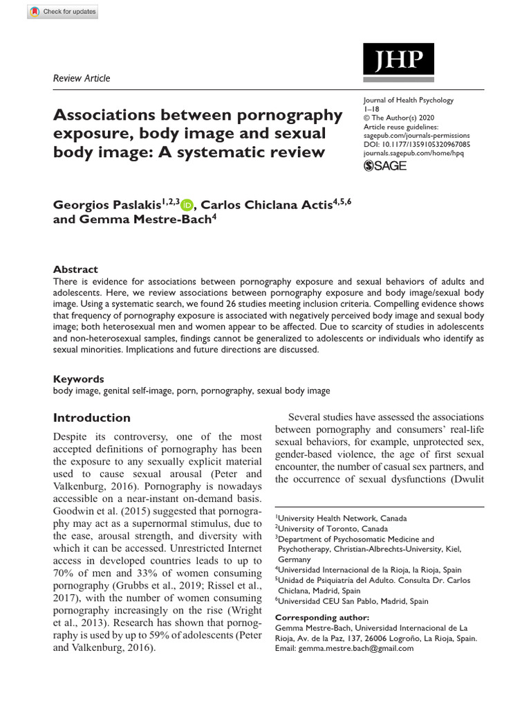 Associations Between Pornography Exposure, Body Image and Sexual Body Image: A Systematic Review ...