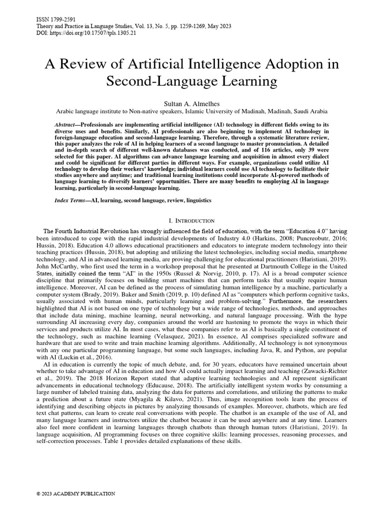 AI in Second-Language Learning Review | PDF | Intelligence (AI ...