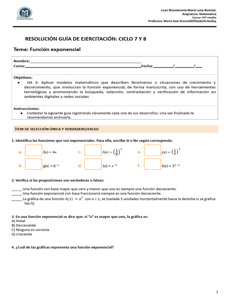 Guía de Ejercitación Función Exponencial | PDF