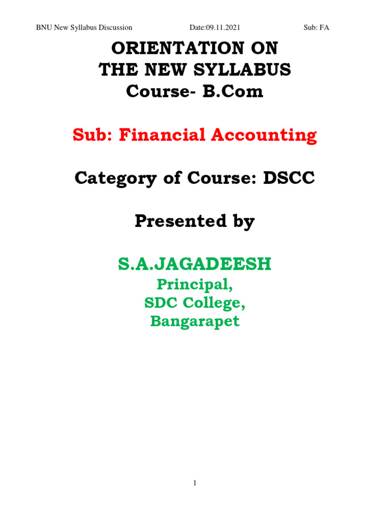 Orientation On The New Syllabus: Sub: Financial Accounting | PDF ...