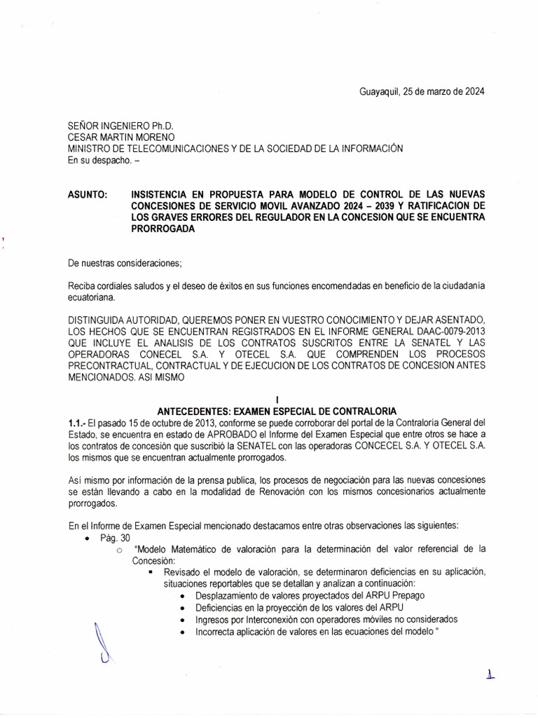 Insistencia Ministerio Telco 1 Abril Concesiones 2024001 | PDF