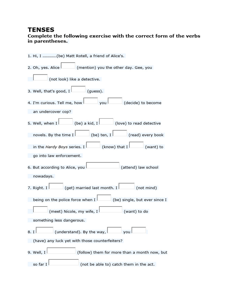 Practice On Tenses With Key | PDF